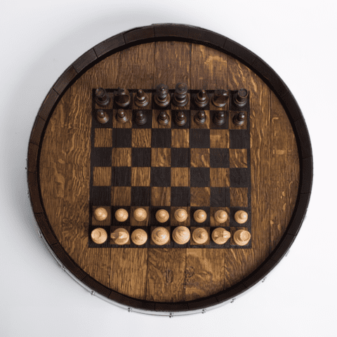Wine Barrel Chess Board, Dark Walnut Finish | Alpine Wine Design