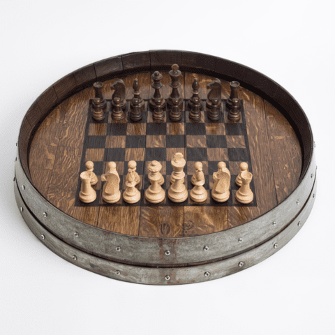 Wine Barrel Chess Board, Dark Walnut Finish | Alpine Wine Design