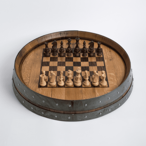 Wine Barrel Chess Board, Natural Finish | Alpine Wine Design