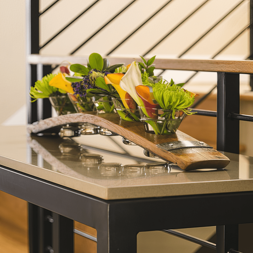 Wine Barrel Centerpiece with Glass | Alpine Wine Design