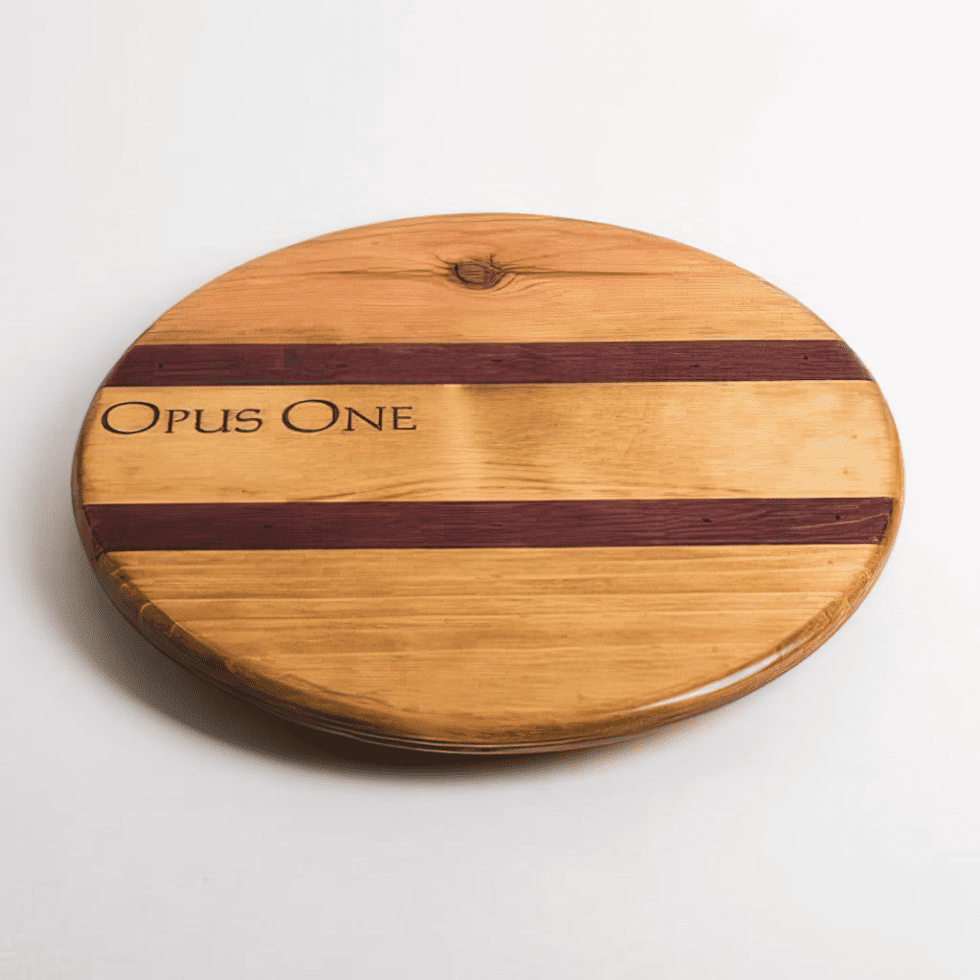 Opus One Crate Lazy Susan -Wine Barrel Inlay | Alpine Wine Design