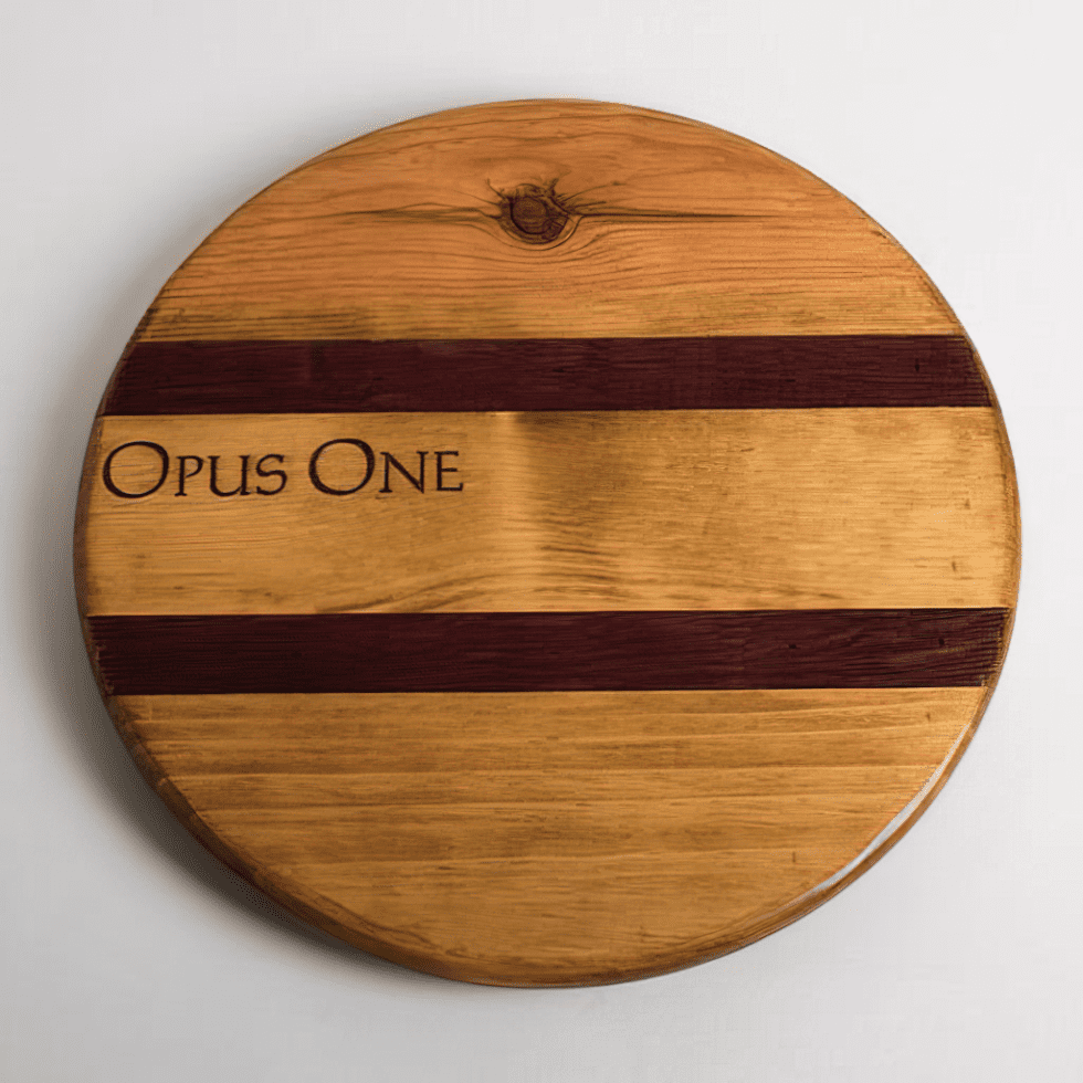 Opus One Crate Lazy Susan -Wine Barrel Inlay | Alpine Wine Design
