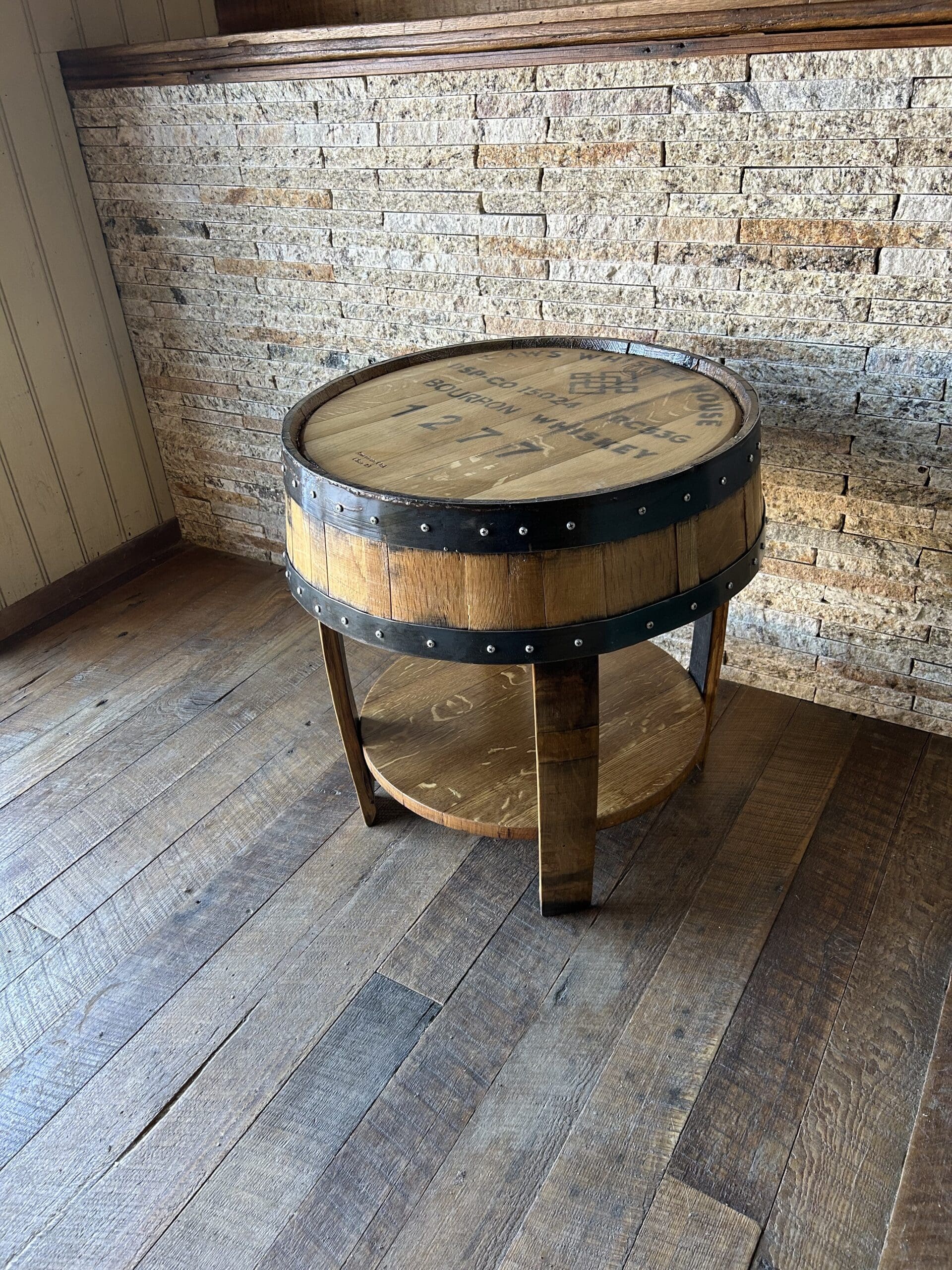 Laws Whiskey Barrel Table with Shelf | Alpine Wine Design