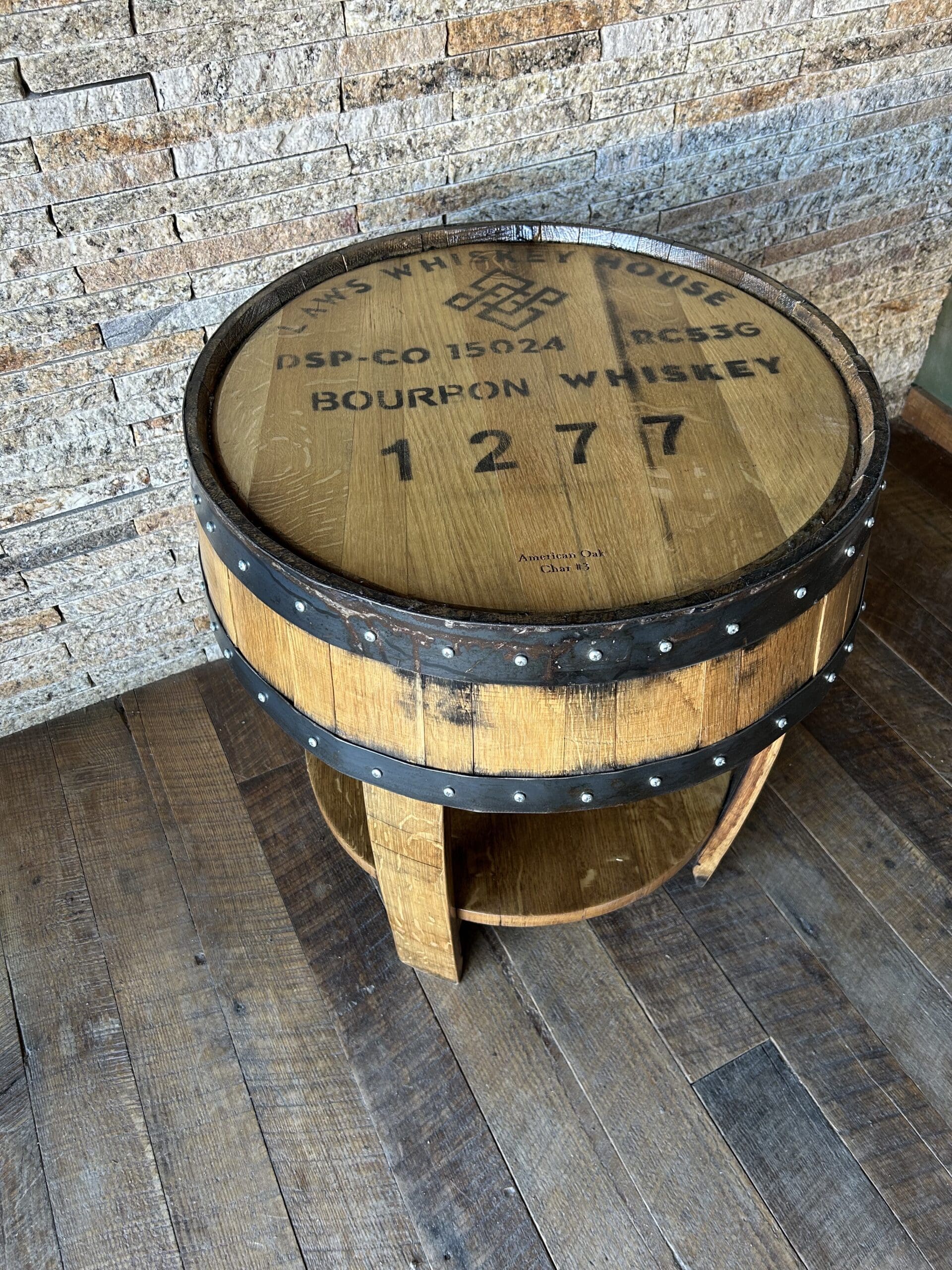 Laws Whiskey Barrel Table with Shelf | Alpine Wine Design